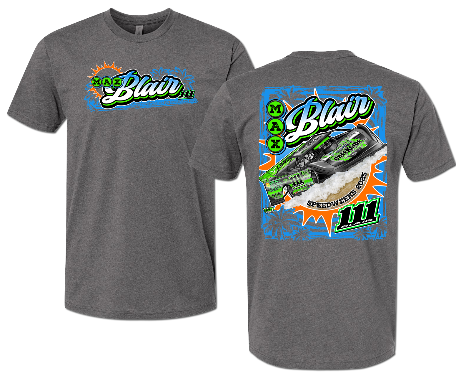 Max Blair 2025 Speedweeks T-Shirt (Heather Heavy Metal) | Team Blair Racing